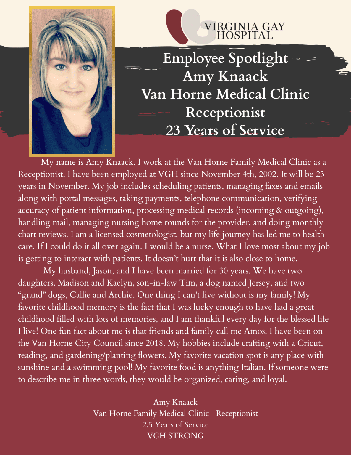 Employee Spotlight - Amy Knaack - Virginia Gay
